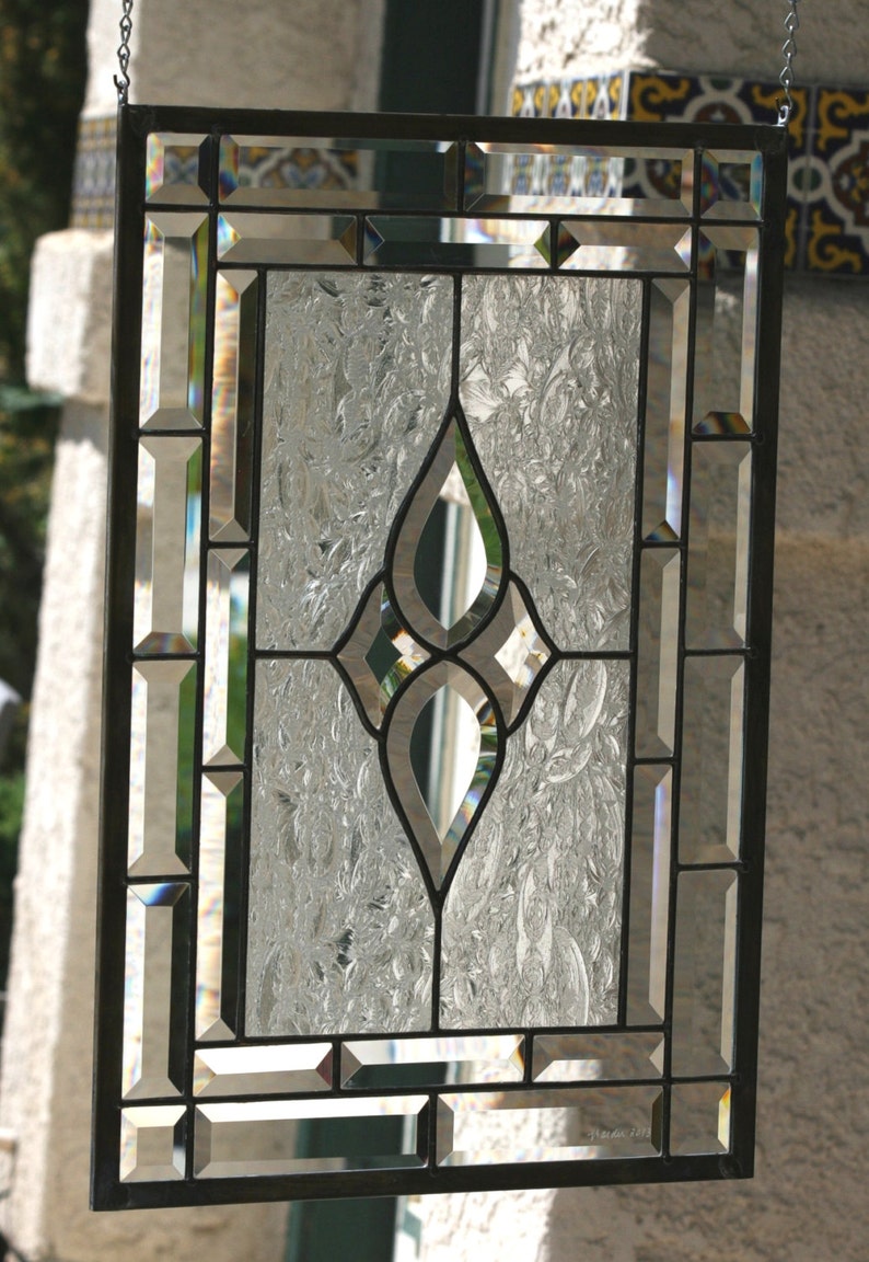Large Stained Glass Window Panel PRISMS Clear Stain Glass - Etsy