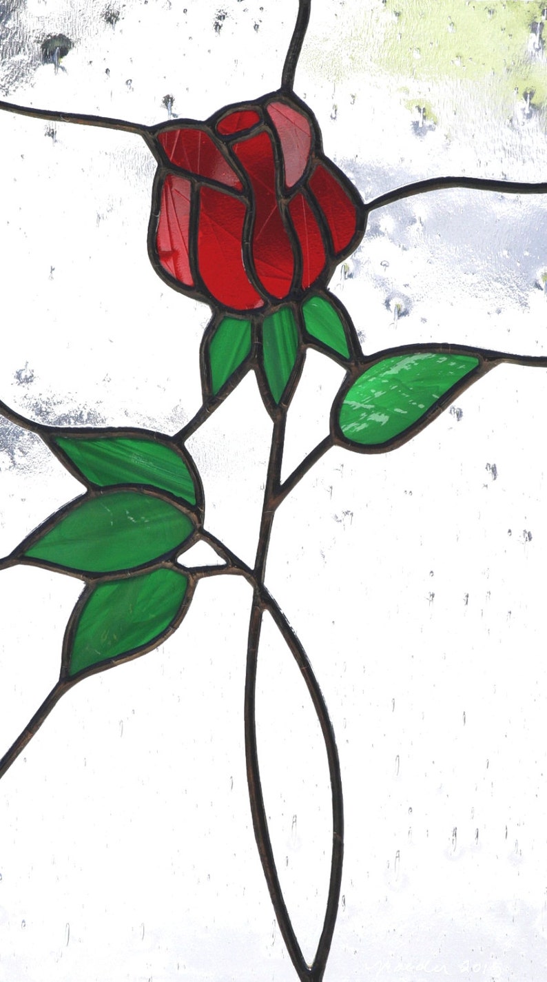 Stained Glass Window Panel RED ROSE Contemporary Stain - Etsy