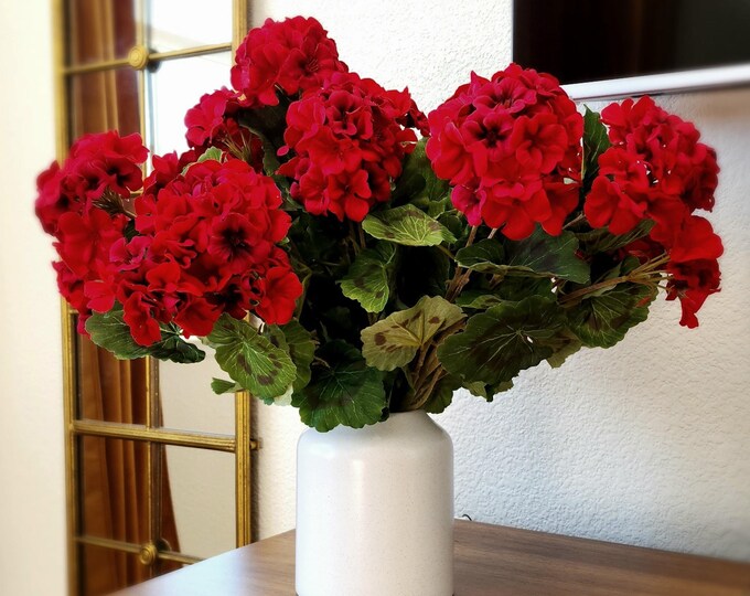 Faux Geranium Flowers 18" Tall (45 Cm) Artificial Florals Farmhouse ...