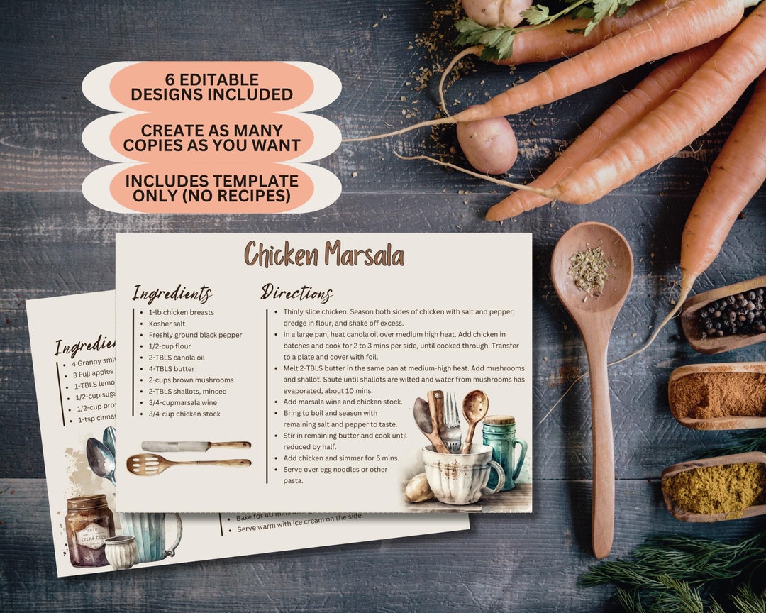 Vintage Recipe Cards | Rustic Recipe Cards | Printable Recipe Template ...