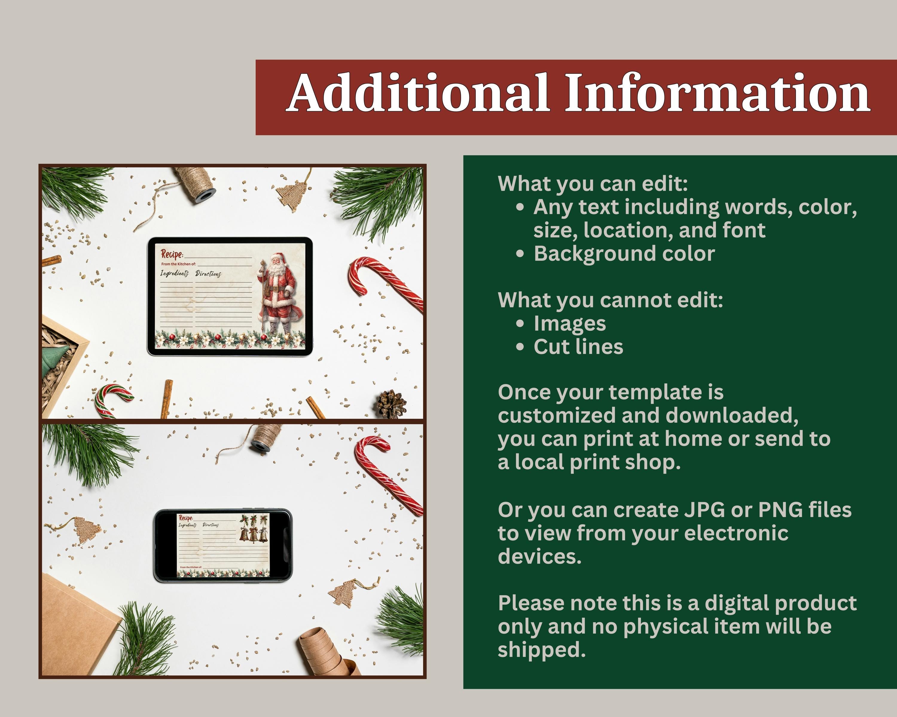 Christmas Recipe Cards | Holiday Recipe Cards | Vintage | Printable ...