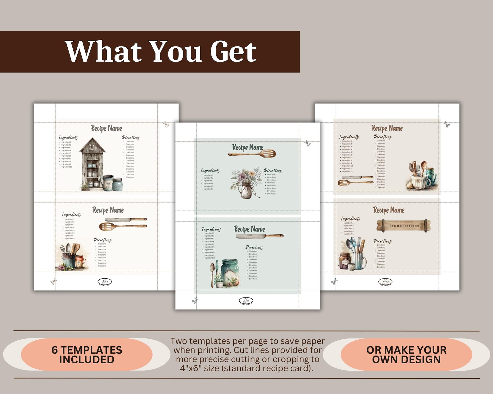 Vintage Recipe Cards | Rustic Recipe Cards | Printable Recipe Template ...
