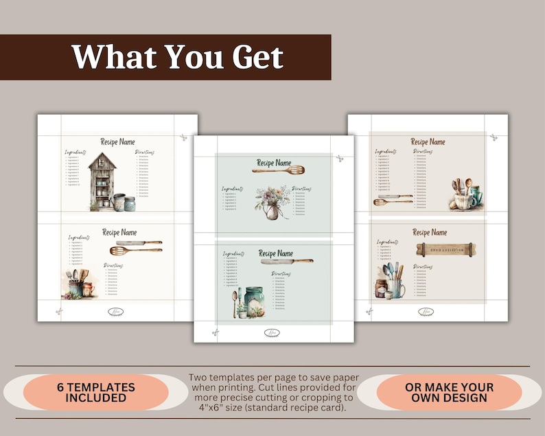 Vintage Recipe Cards | Rustic Recipe Cards | Printable Recipe Template ...
