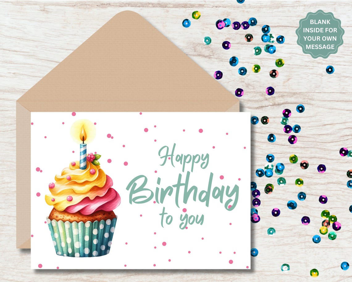Printable Polka Dot Birthday Card | Cupcake Card | Happy Birthday Card ...