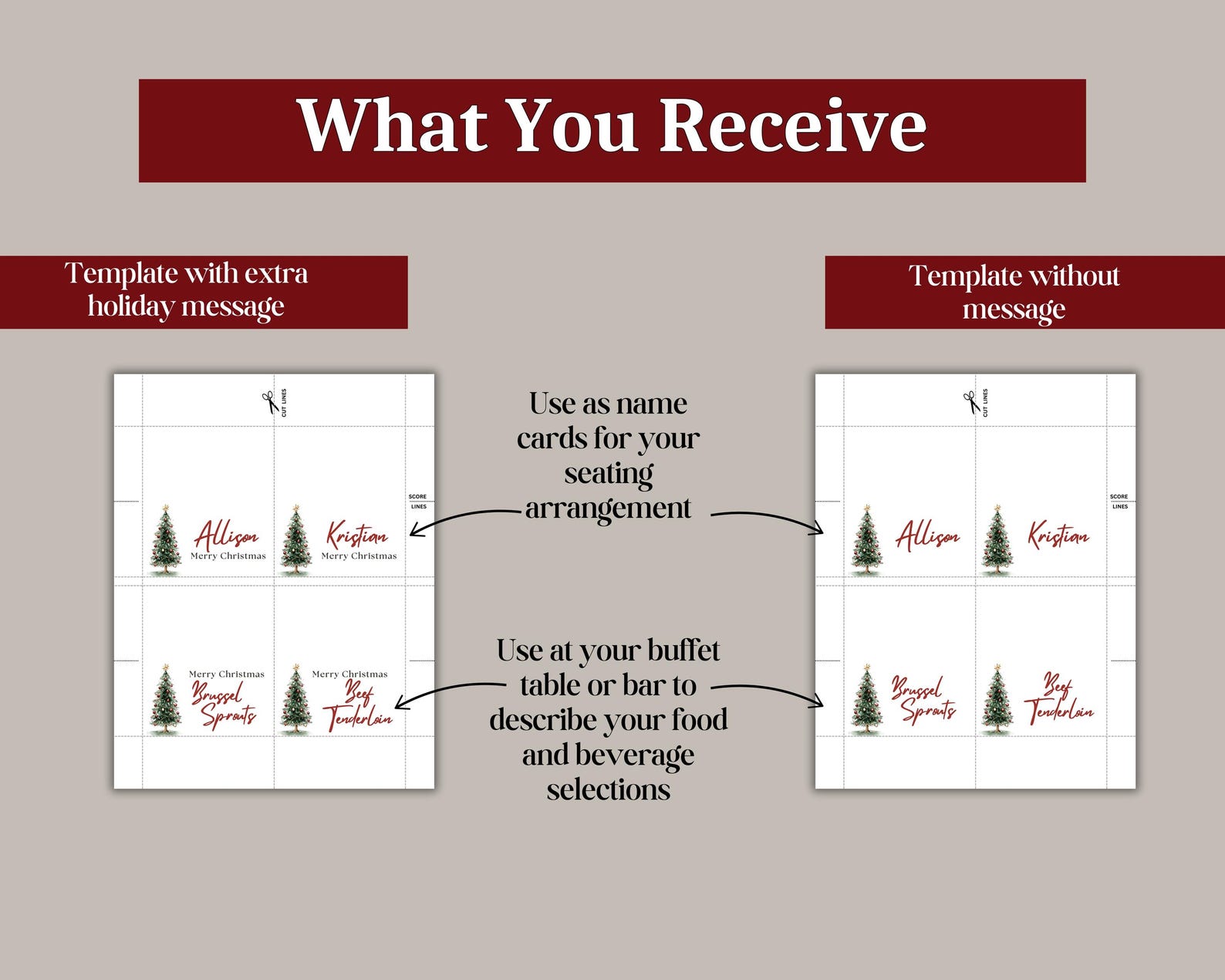 Printable Christmas Place Cards | Editable Name Cards | Christmas Tree ...