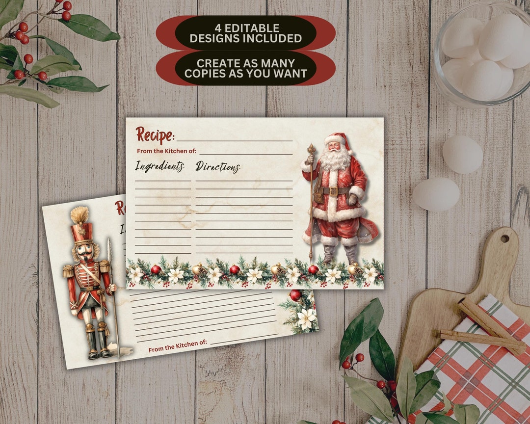 Christmas Recipe Cards | Holiday Recipe Cards | Vintage | Printable ...