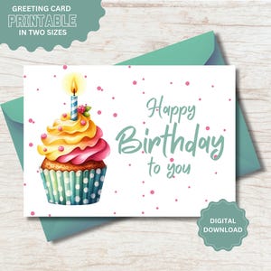 Printable Polka Dot Birthday Card | Cupcake Card | Happy Birthday Card ...