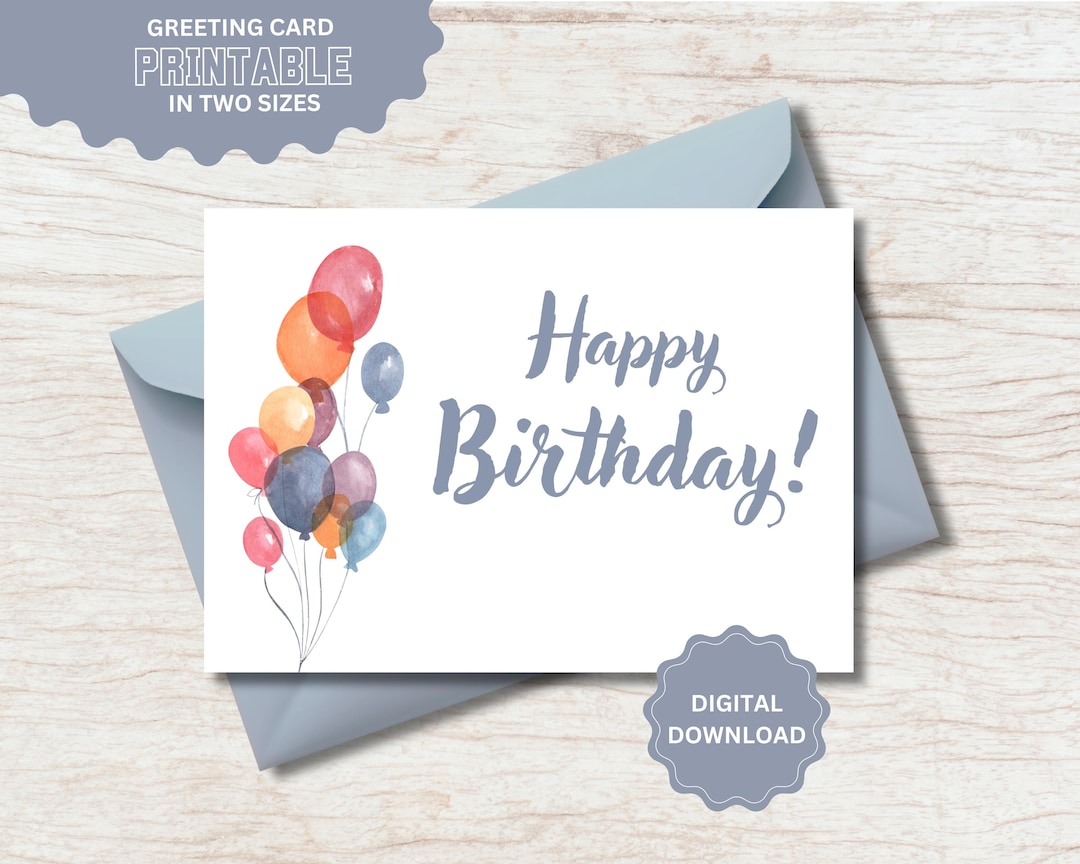 Printable Balloon Birthday Card | Printable Happy Birthday Card ...