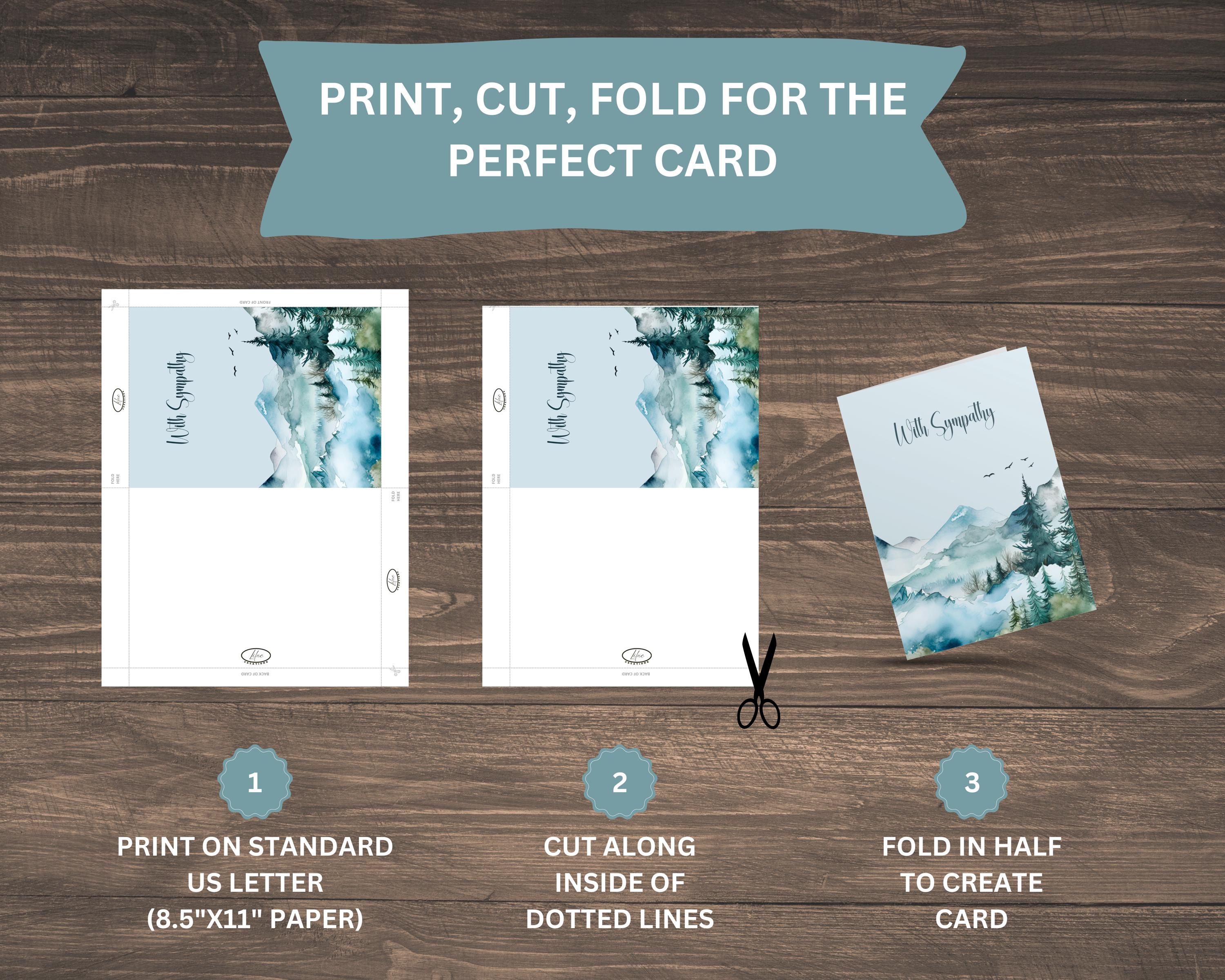 Printable Sympathy Card | Watercolor Mountain Scene | 5"x7" Foldable ...
