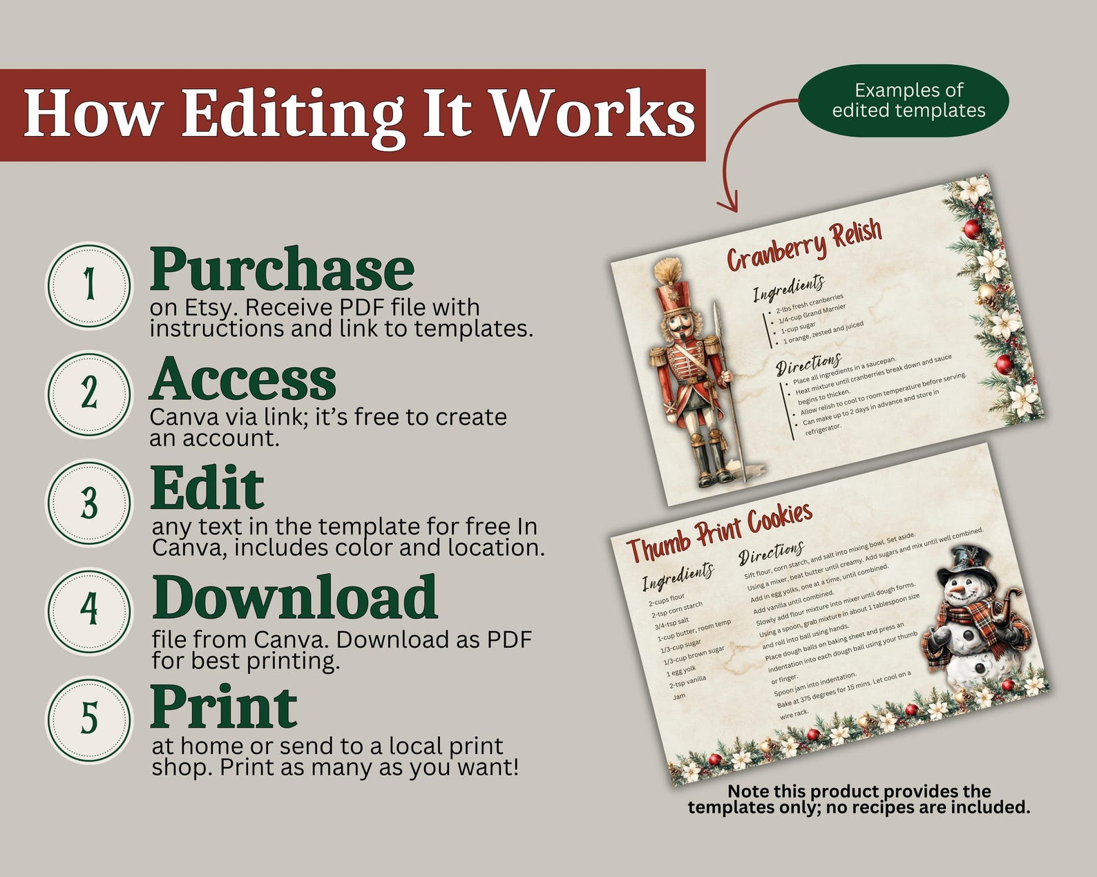 Christmas Recipe Cards | Holiday Recipe Cards | Vintage | Printable ...