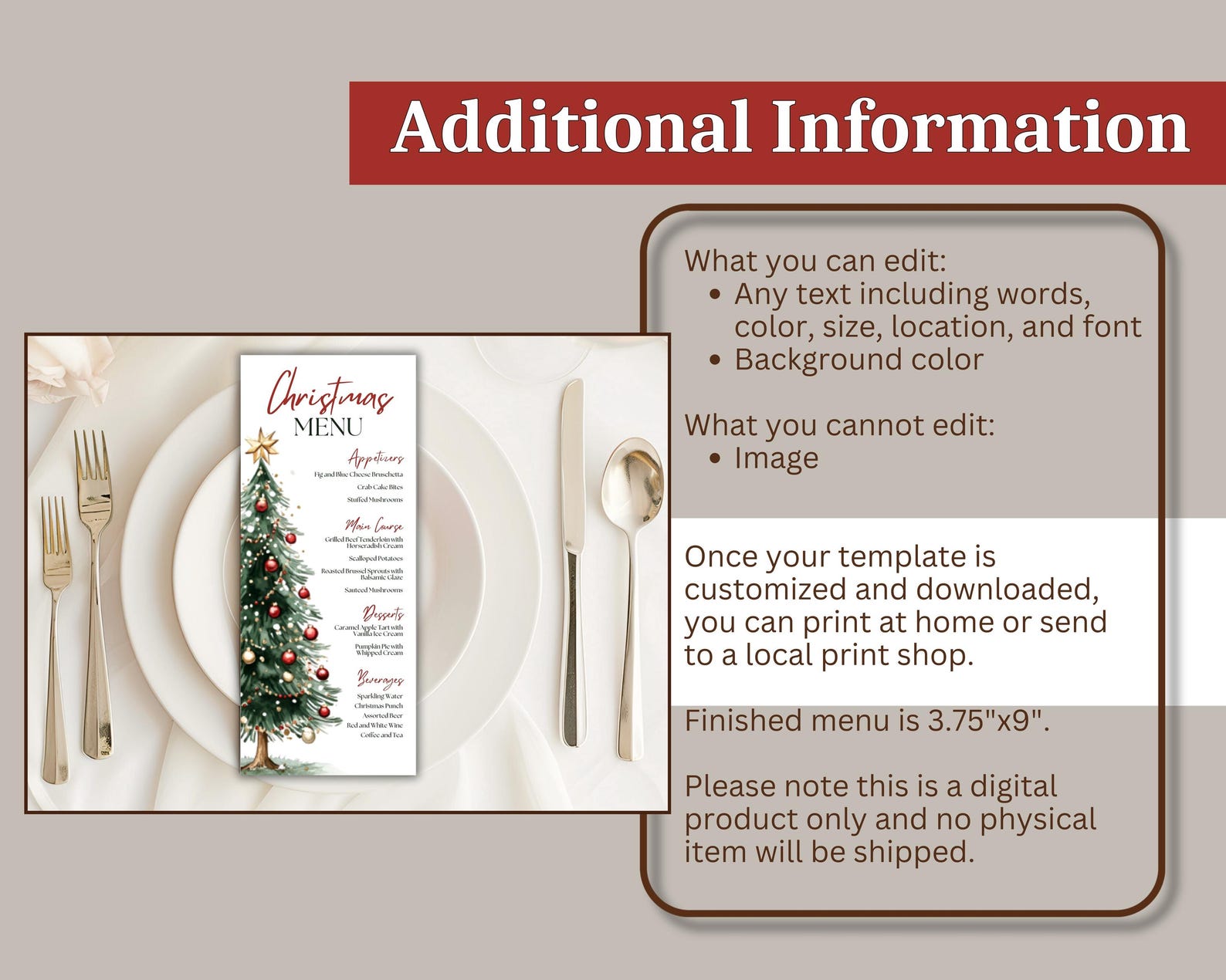 Editable and Printable Christmas Menu Christmas Menu Template ...