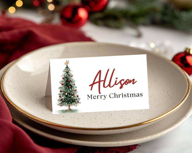 Printable Christmas Place Cards | Editable Name Cards | Christmas Tree ...