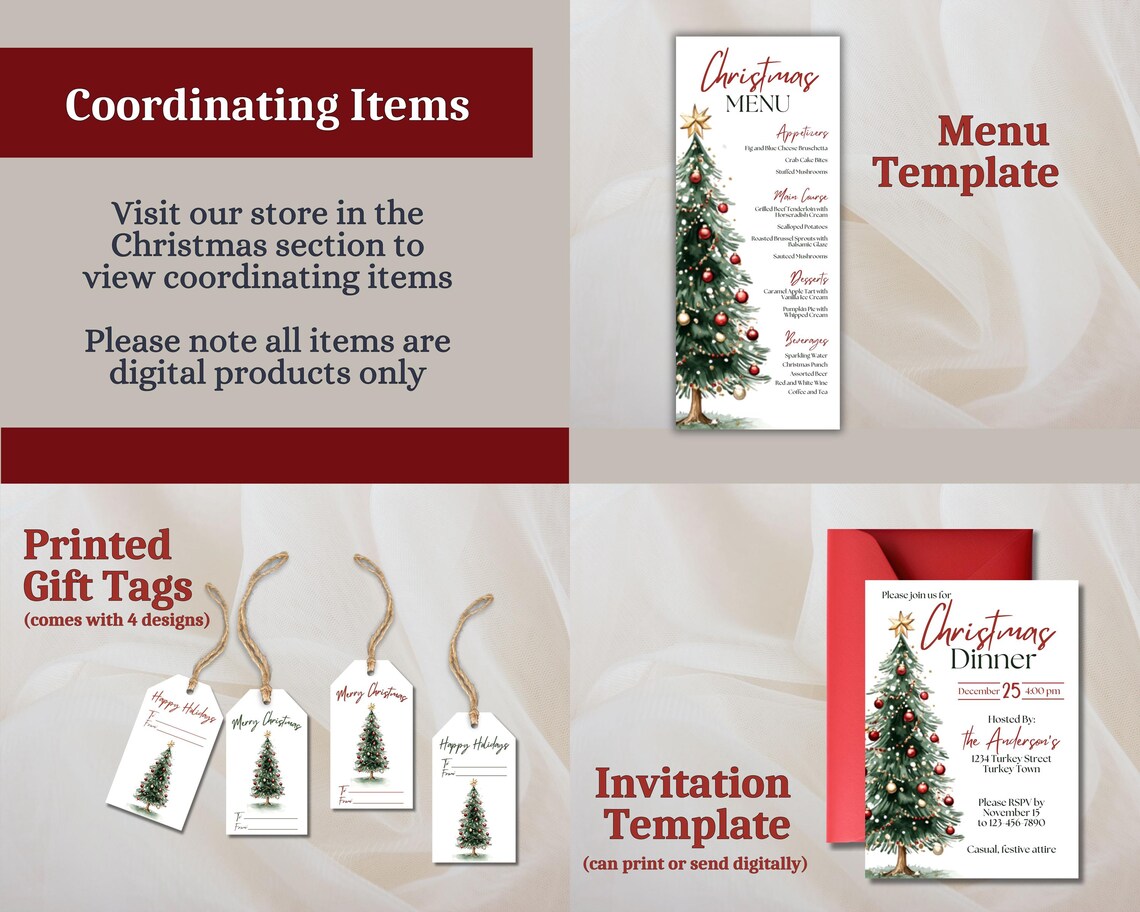 Printable Christmas Place Cards | Editable Name Cards | Christmas Tree ...