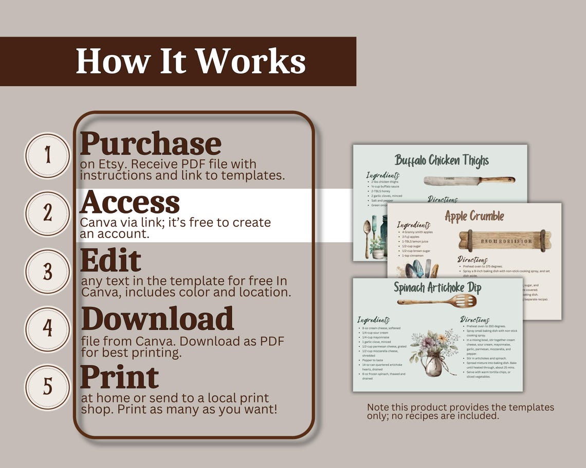 Vintage Recipe Cards | Rustic Recipe Cards | Printable Recipe Template ...
