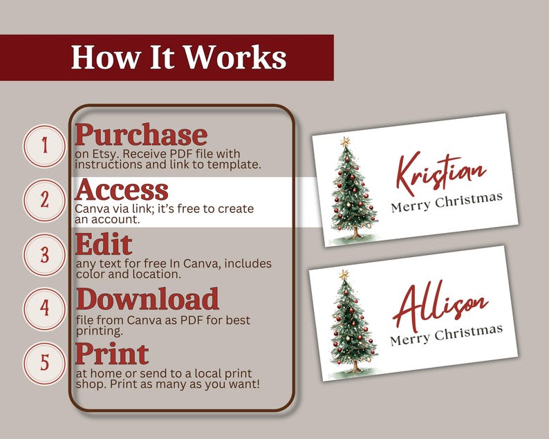 Printable Christmas Place Cards | Editable Name Cards | Christmas Tree ...