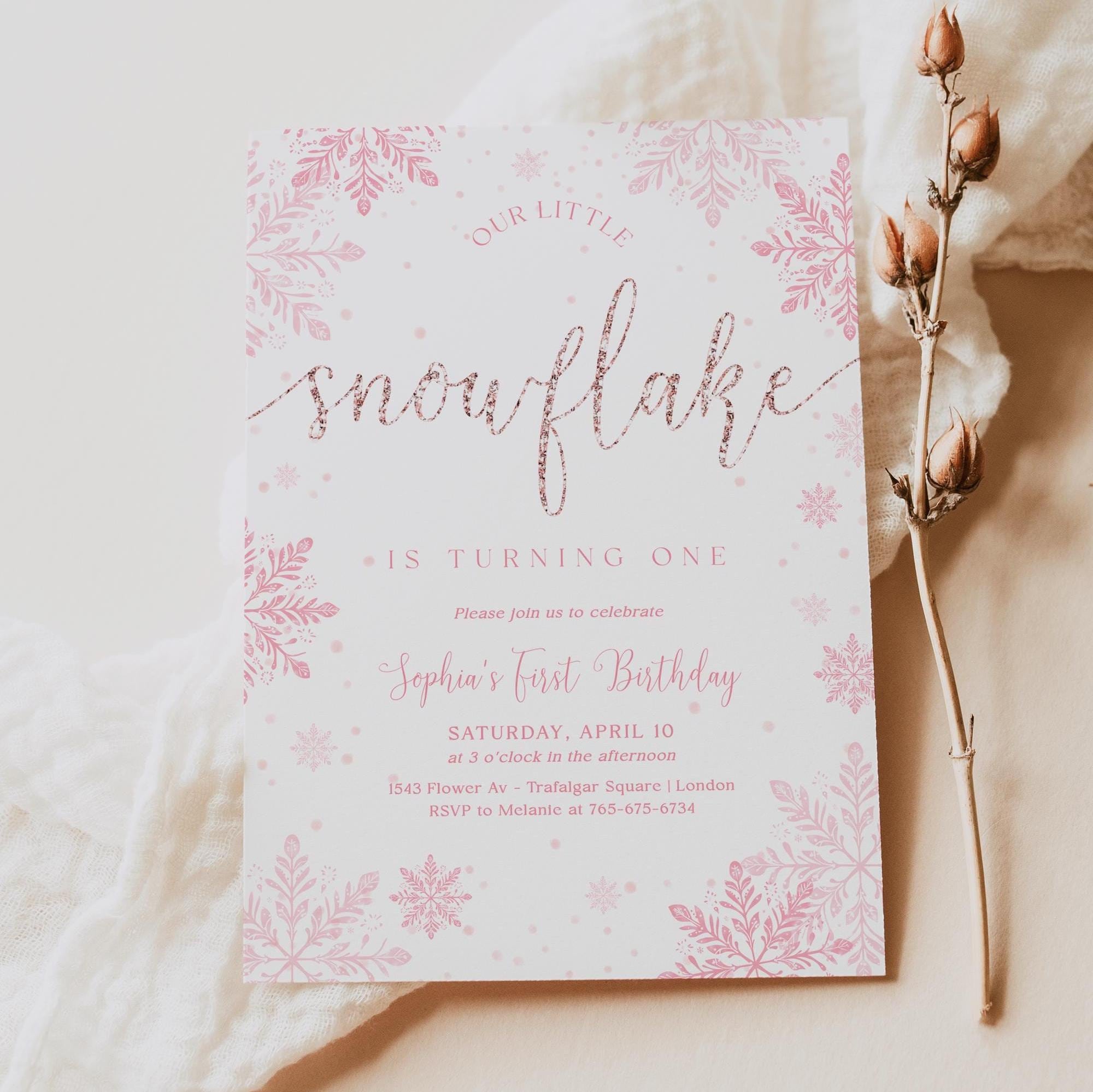 Winter Wonderland Snowflake Birthday Invitation, Editable Template ...