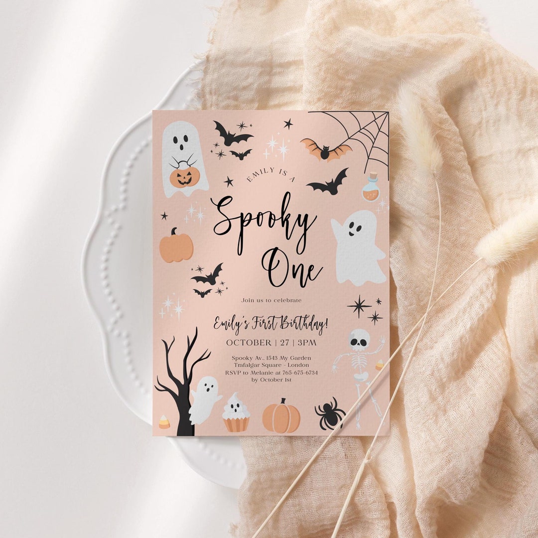 Editable Halloween Spooky One Birthday Invitation, Halloween First ...