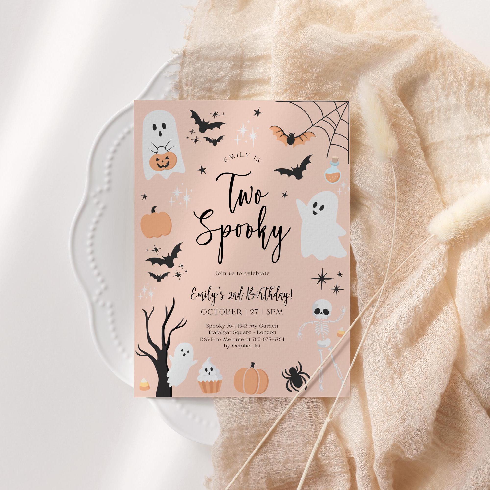 Two Spooky Halloween Birthday Invitation, Editable Template (digital ...