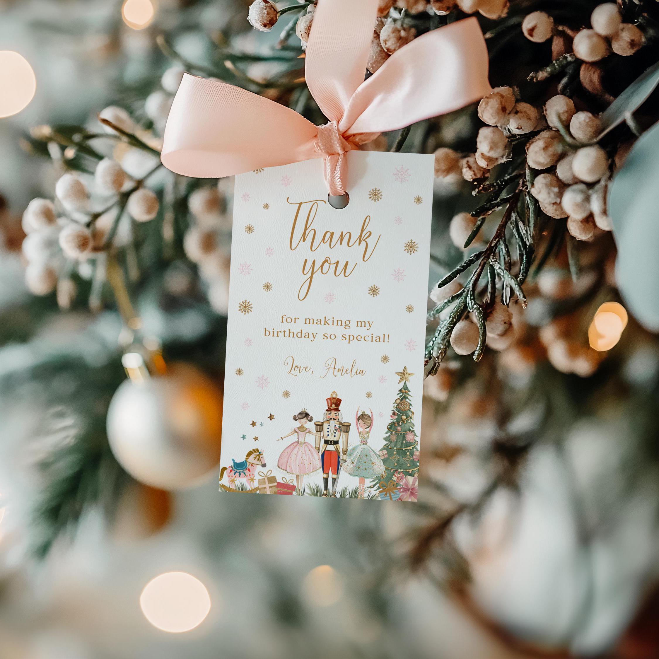 Editable Nutcracker Birthday Thank You Tag, Christmas Winter Holiday ...