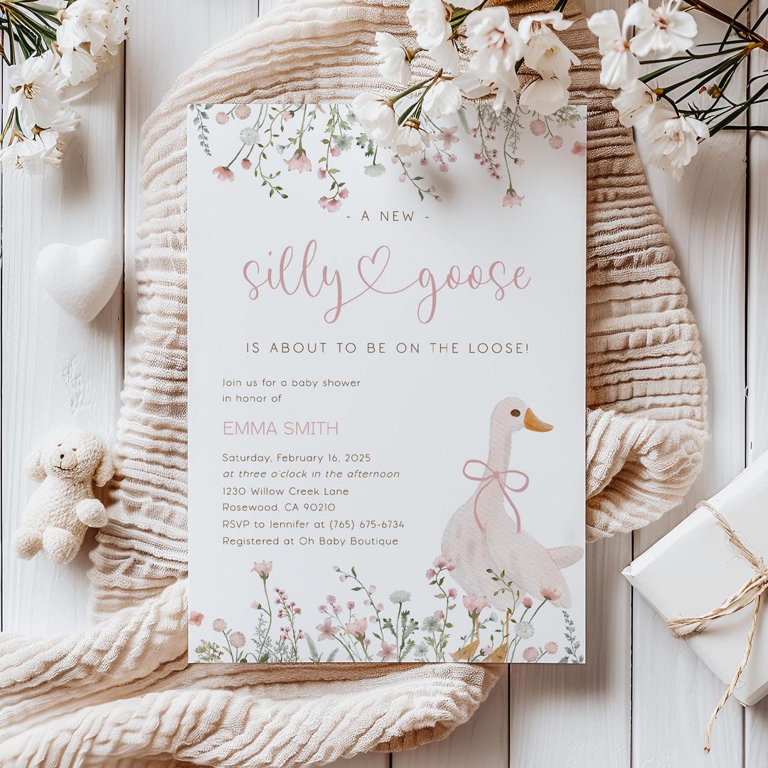 A New Silly Goose Baby Shower Invitation Template, Wildflower Goose ...