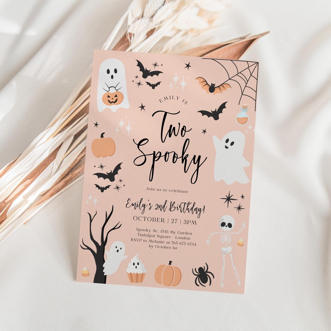 Two Spooky Halloween Birthday Invitation, Editable Template (digital ...