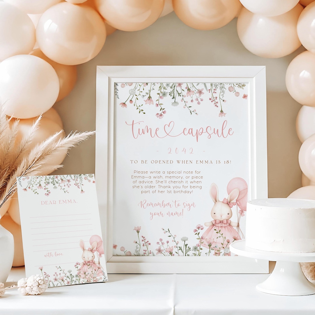 Bunny Time Capsule Sign Set Birthday Template, Wildflower Bunny ...