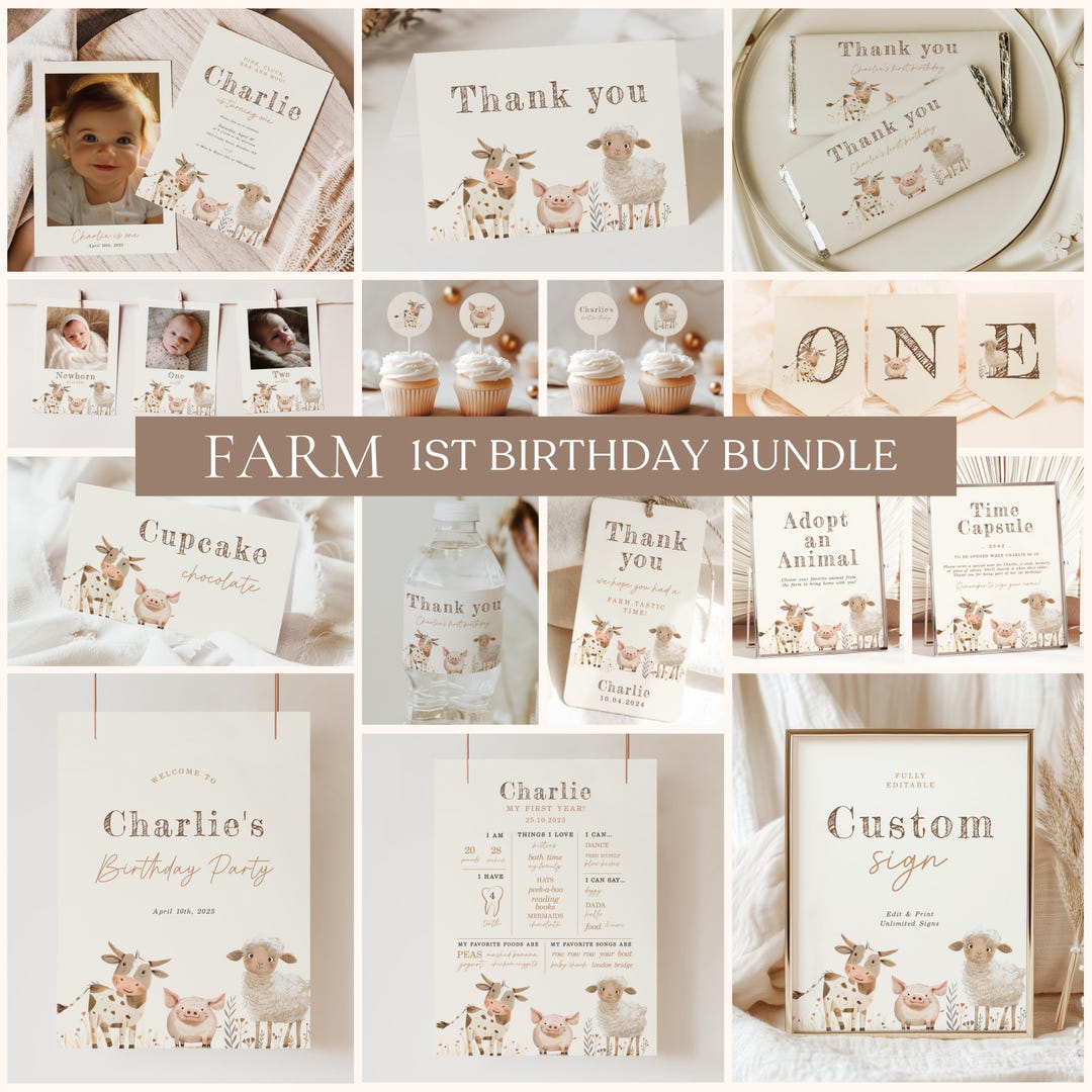 Farm Animals 1st Birthday Party Bundle, Printable Template - Etsy