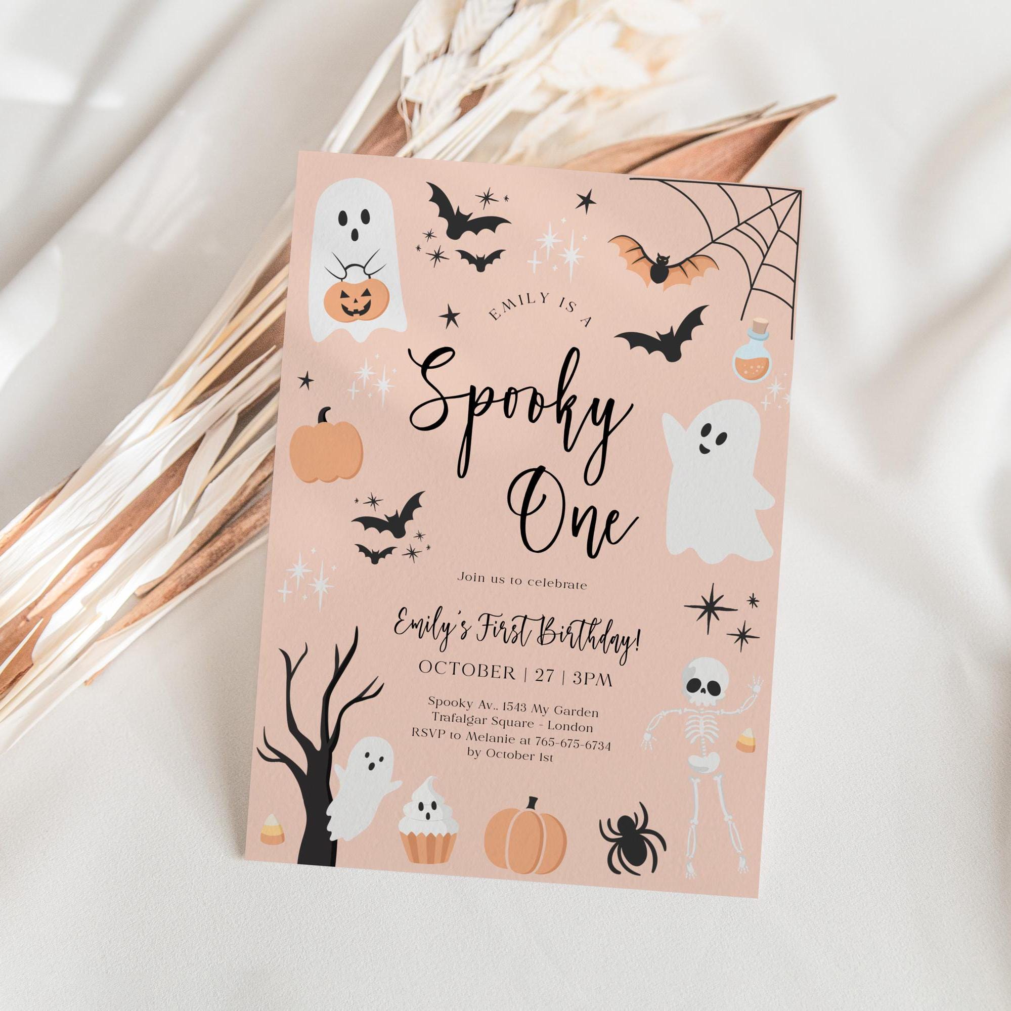 Editable Halloween Spooky One Birthday Invitation, Halloween First ...