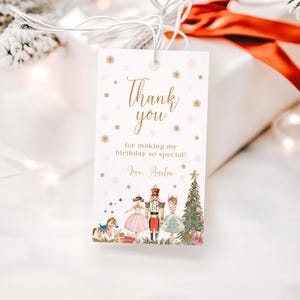 Editable Nutcracker Birthday Thank You Tag Template, Christmas Birthday ...