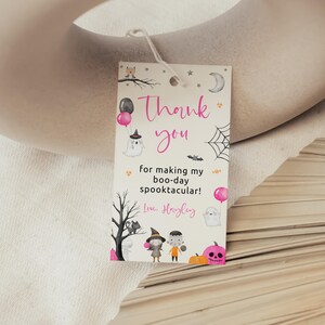 Pink Halloween Birthday Favor Tag Template, Halloween Birthday Party ...