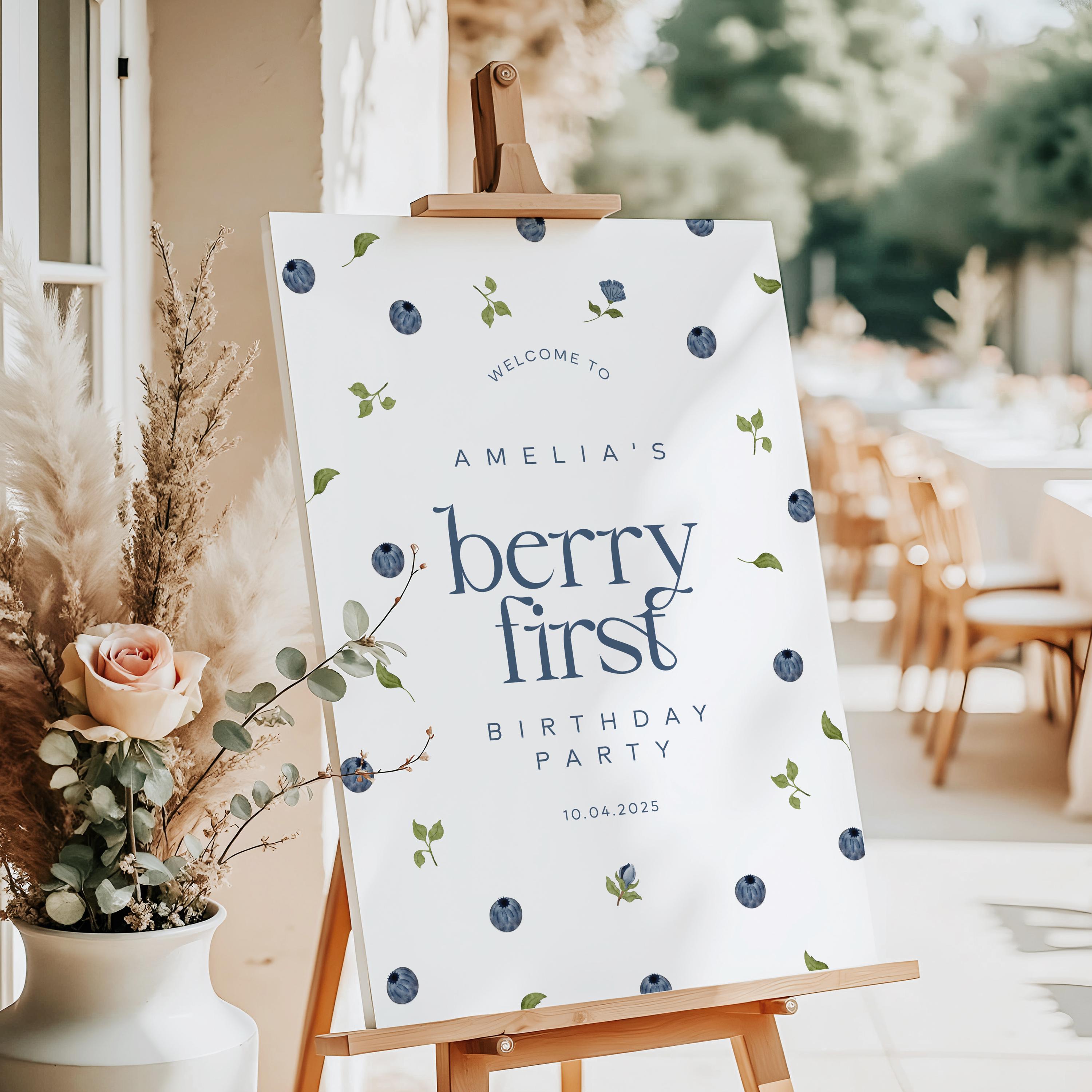 Berry First Birthday Welcome Sign Template, Editable Berry Birthday ...