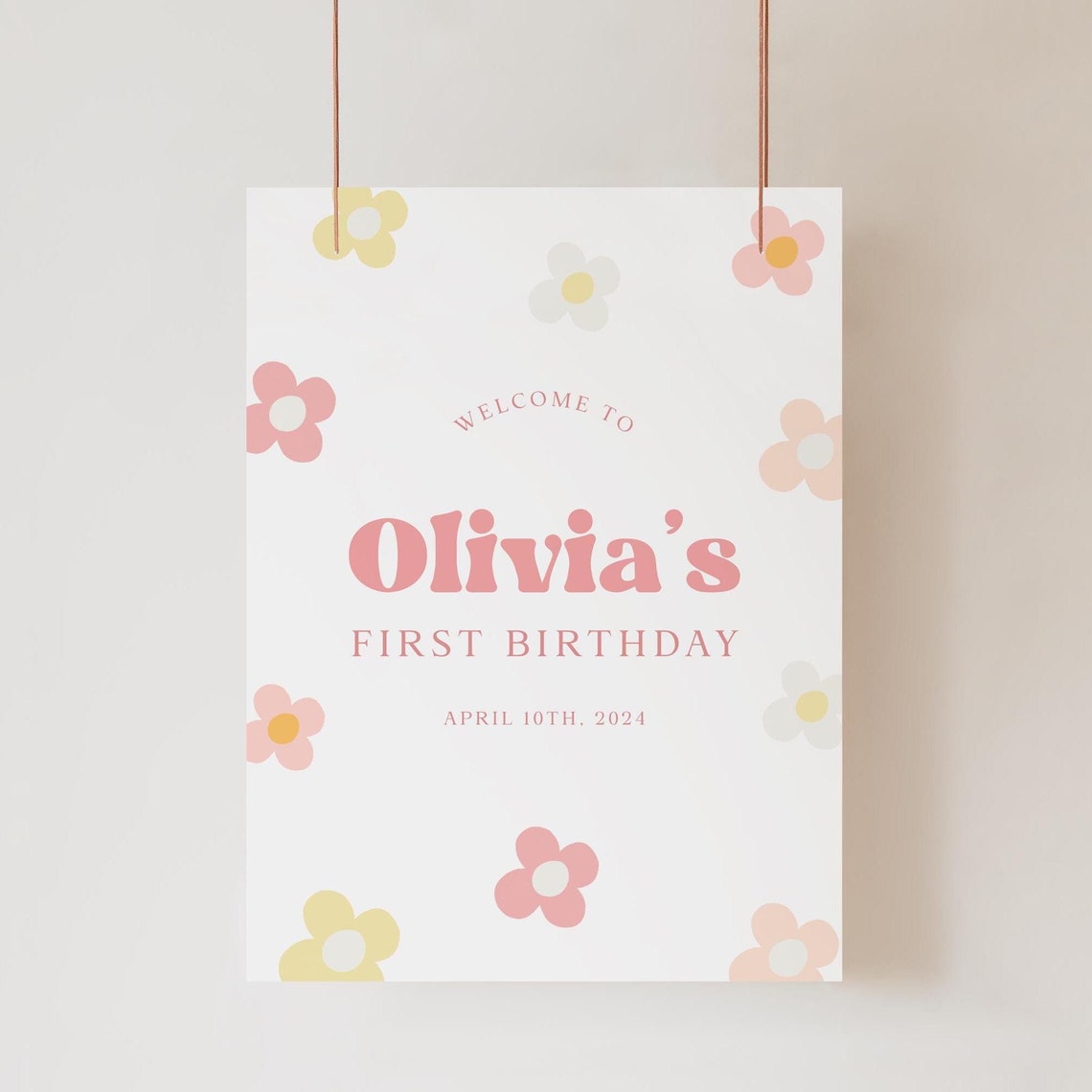 Editable Daisy Flower 1st Birthday Welcome Sign Template, Flower ...