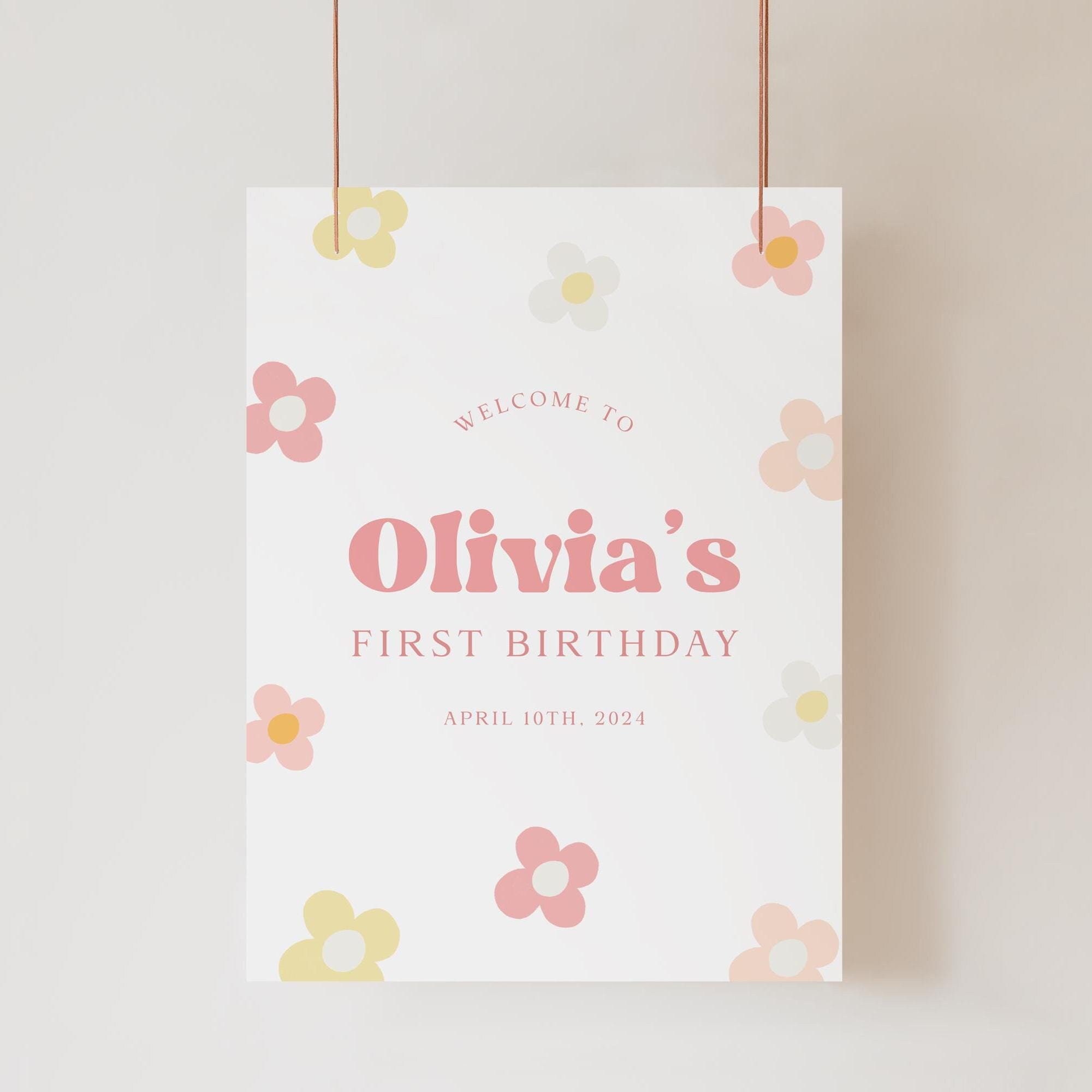 Editable Daisy Flower 1st Birthday Welcome Sign Template, Flower ...