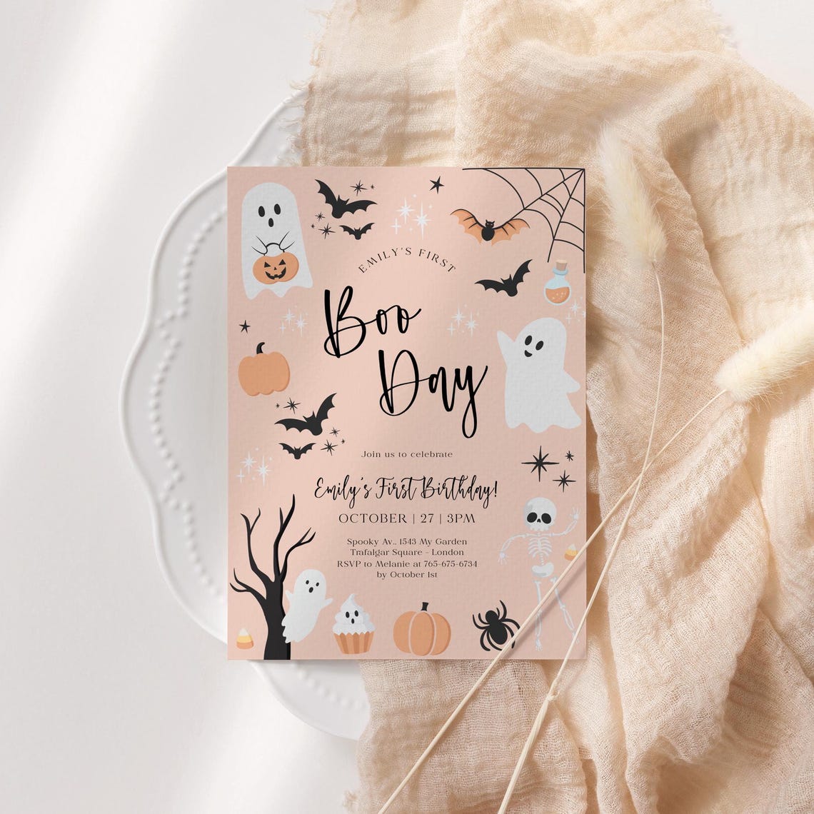 Editable Halloween Boo Day Birthday Invitation, Halloween First ...