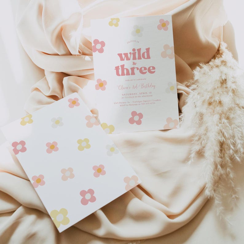 Editable Daisy Flower 3rd Birthday Invitation Template, Wild and Three ...