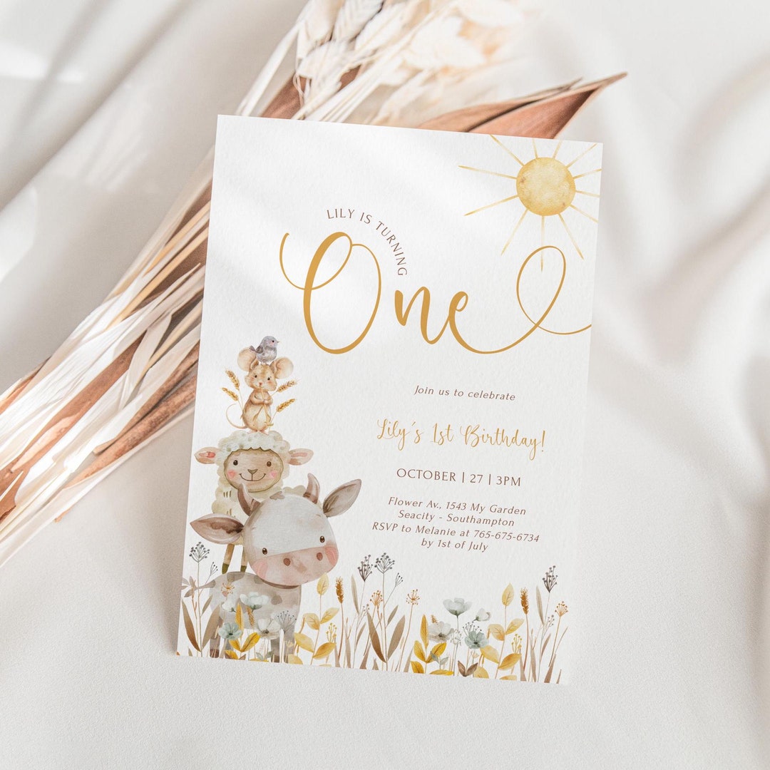 Barnyard First Birthday Invitation Template, Farm Animals Birthday ...