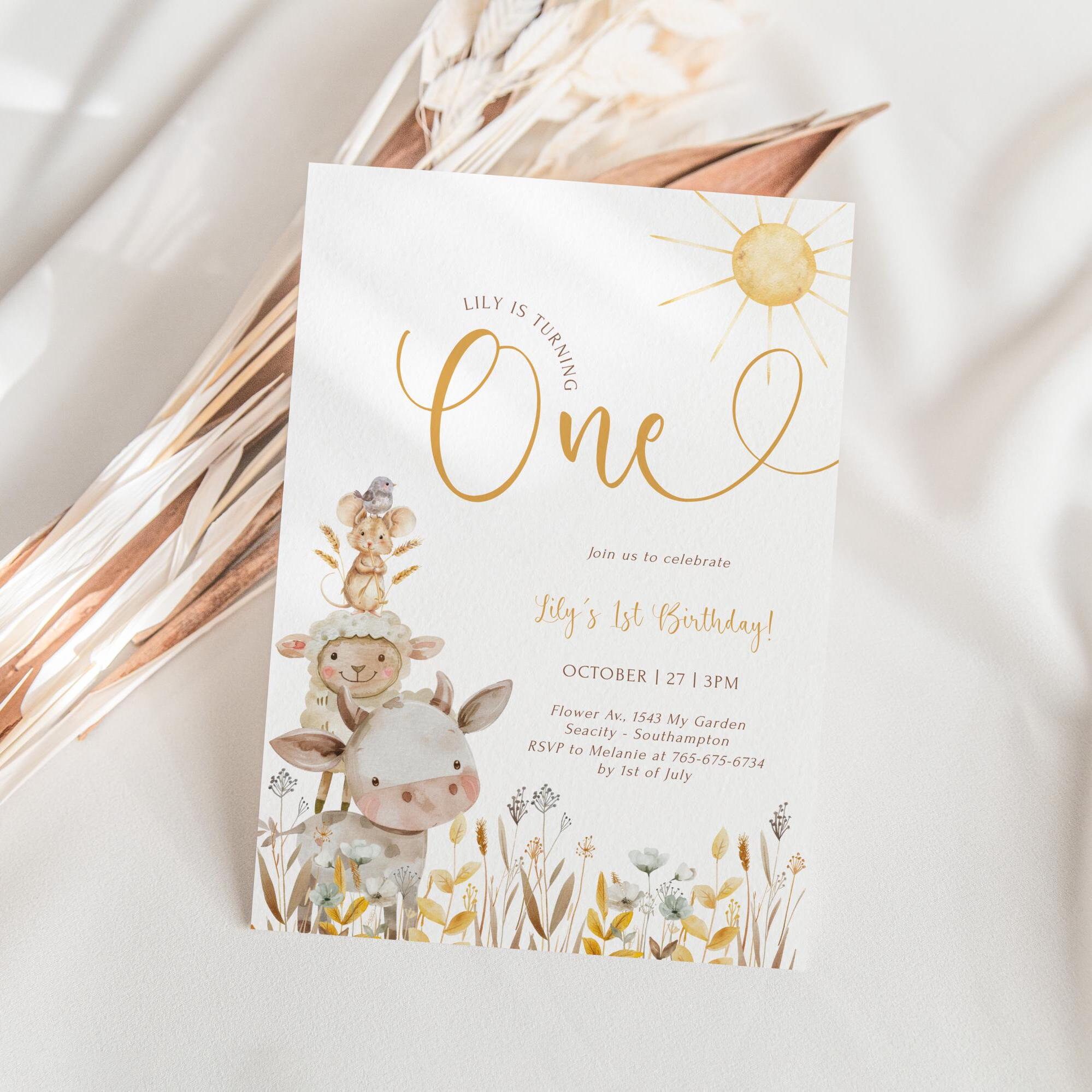 Barnyard First Birthday Invitation Template, Farm Animals Birthday ...