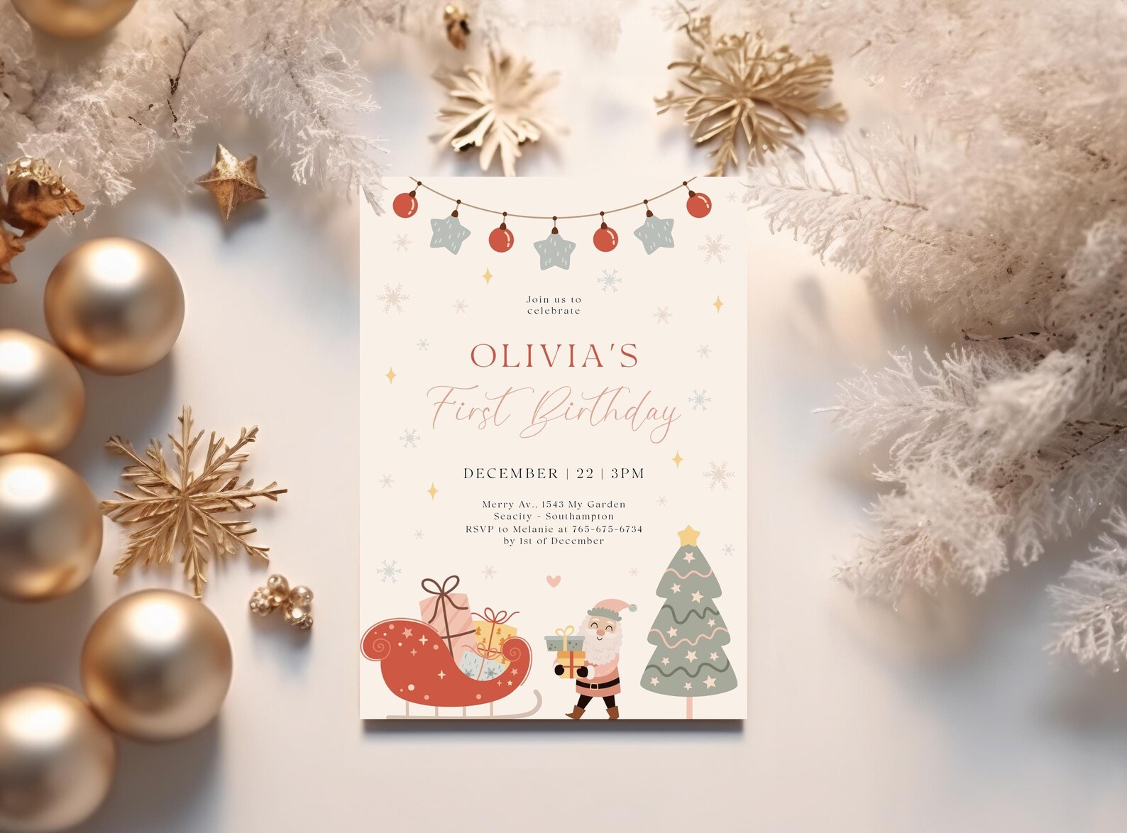 Editable Christmas First Birthday Invitation Template, Winter Birthday ...