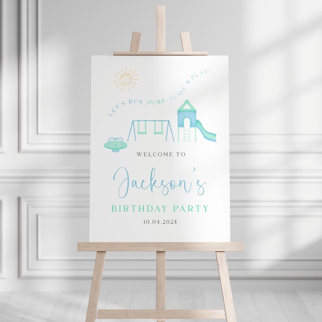 Playground Birthday Welcome Sign, Party in the Park, Blue Signage ...