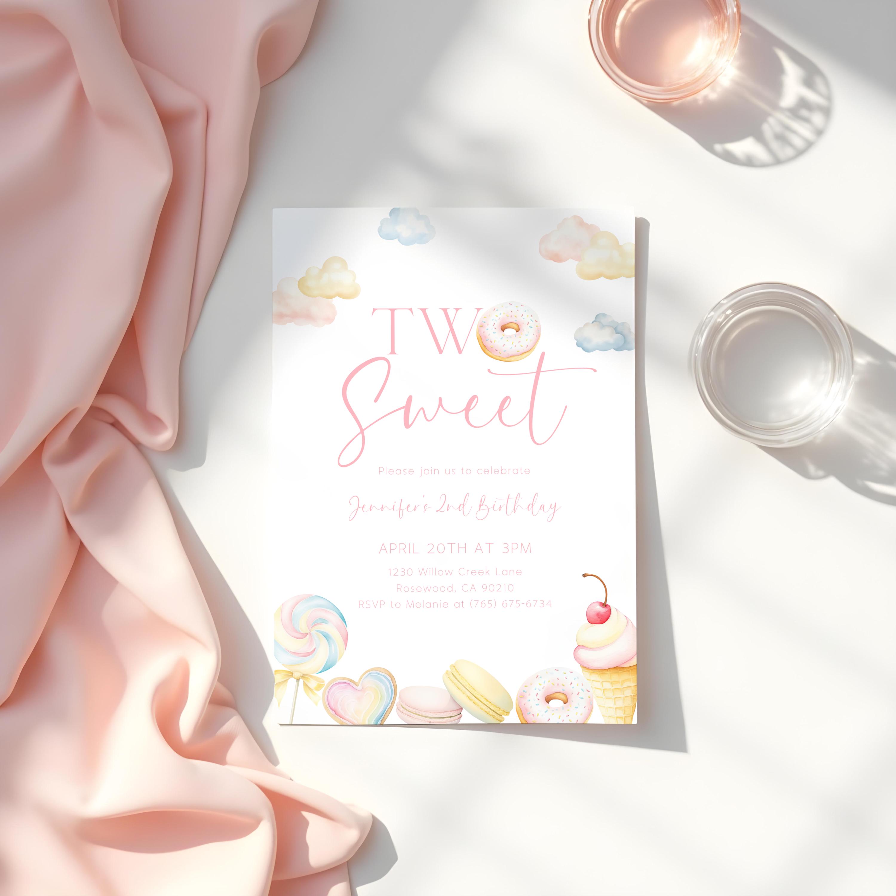 Editable Two Sweet Birthday Invitation Template, 2nd Birthday Digital ...