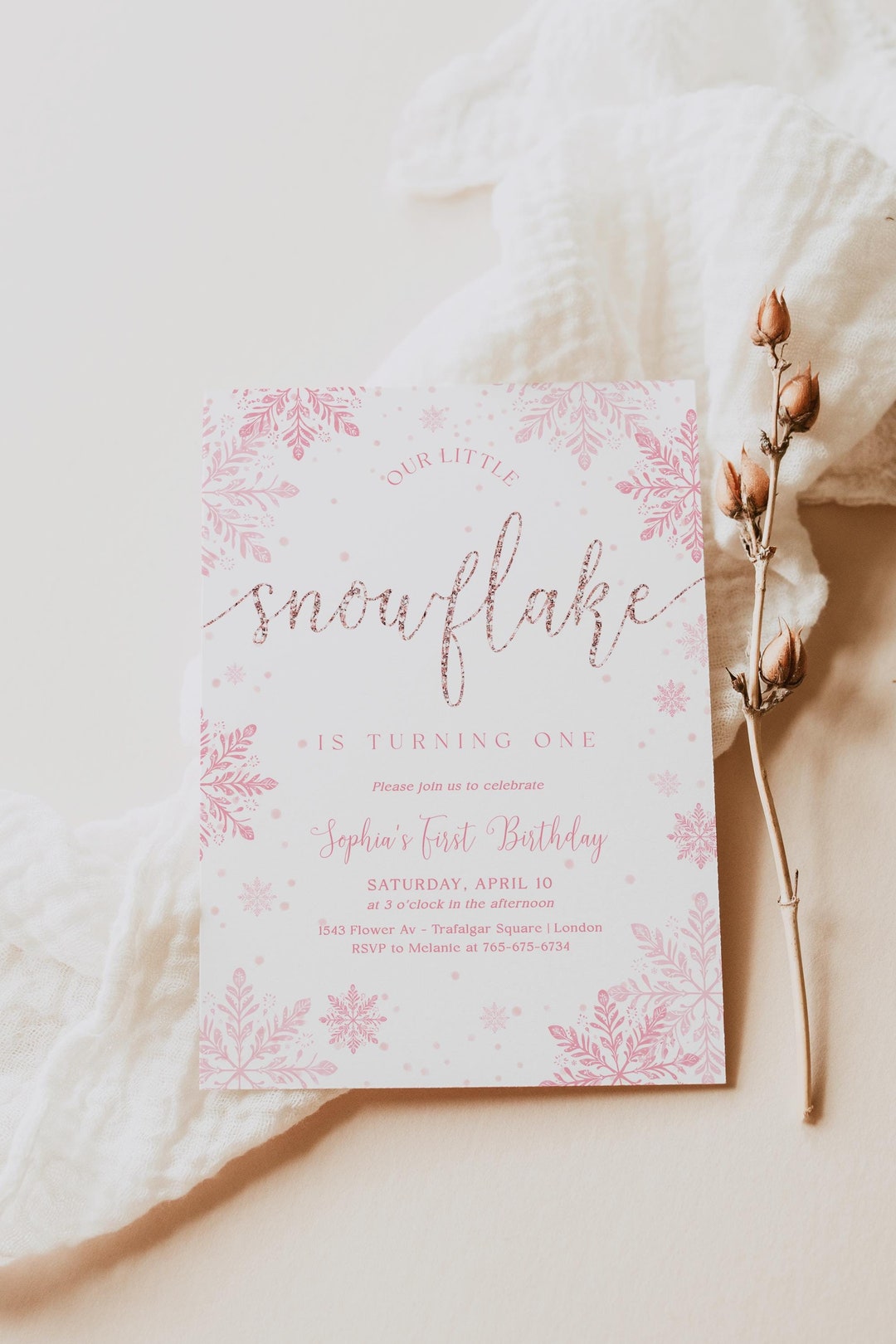 Editable Snowflake Birthday Invitation, Winter Onederland 1st Birthday ...