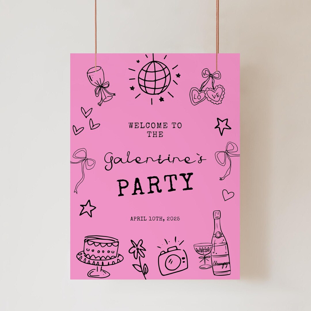 Pink Galentine's Party Welcome Sign Template, Galentine's Poster Sign ...