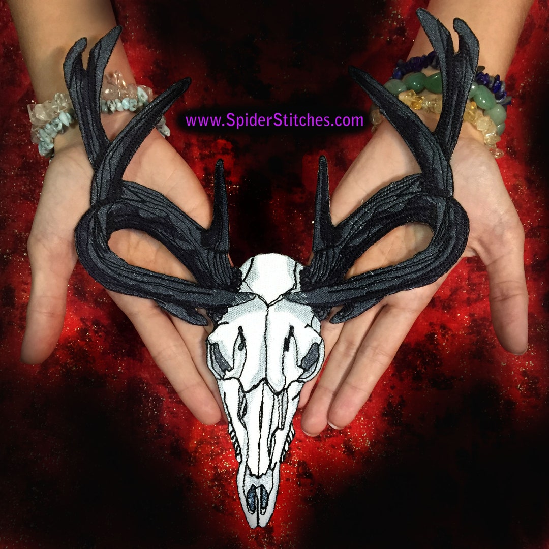 HUGE Black Antlers Wicked Deer Stag Skull Patch Iron on Patch or Sew on ...
