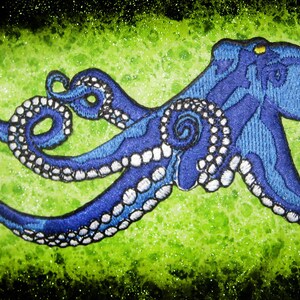 Huge Giant Octopus Octopie Jacket Back Iron on Patch Denim Blue With ...