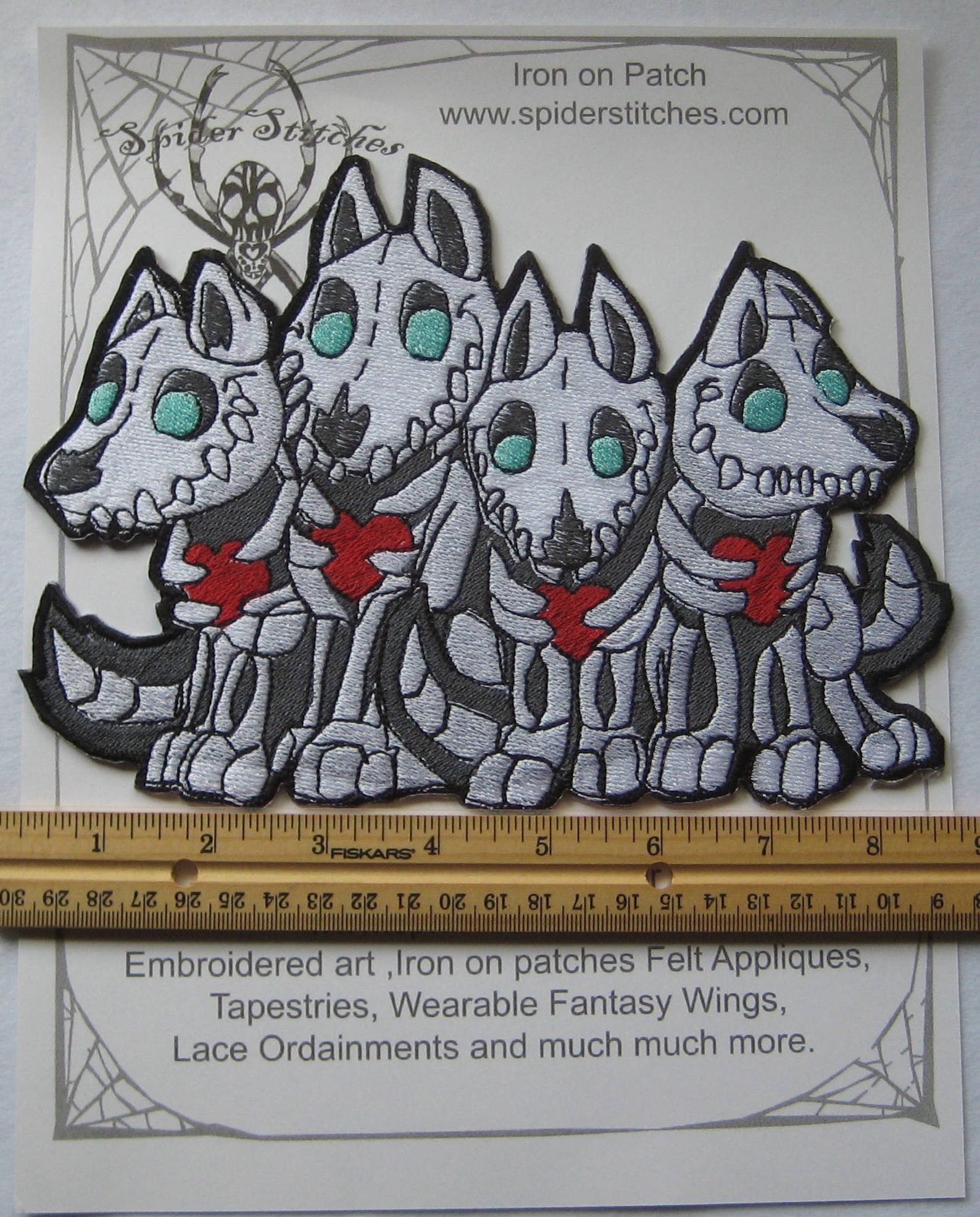 HUGE Skeletal Skeleton Bone Wolf Pack Iron on Patch Sew Applique Wolves ...