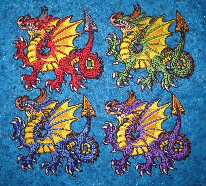 HUGE Rampant Dragon Dragon Heraldic Heraldry Iron on Patch Many Color ...