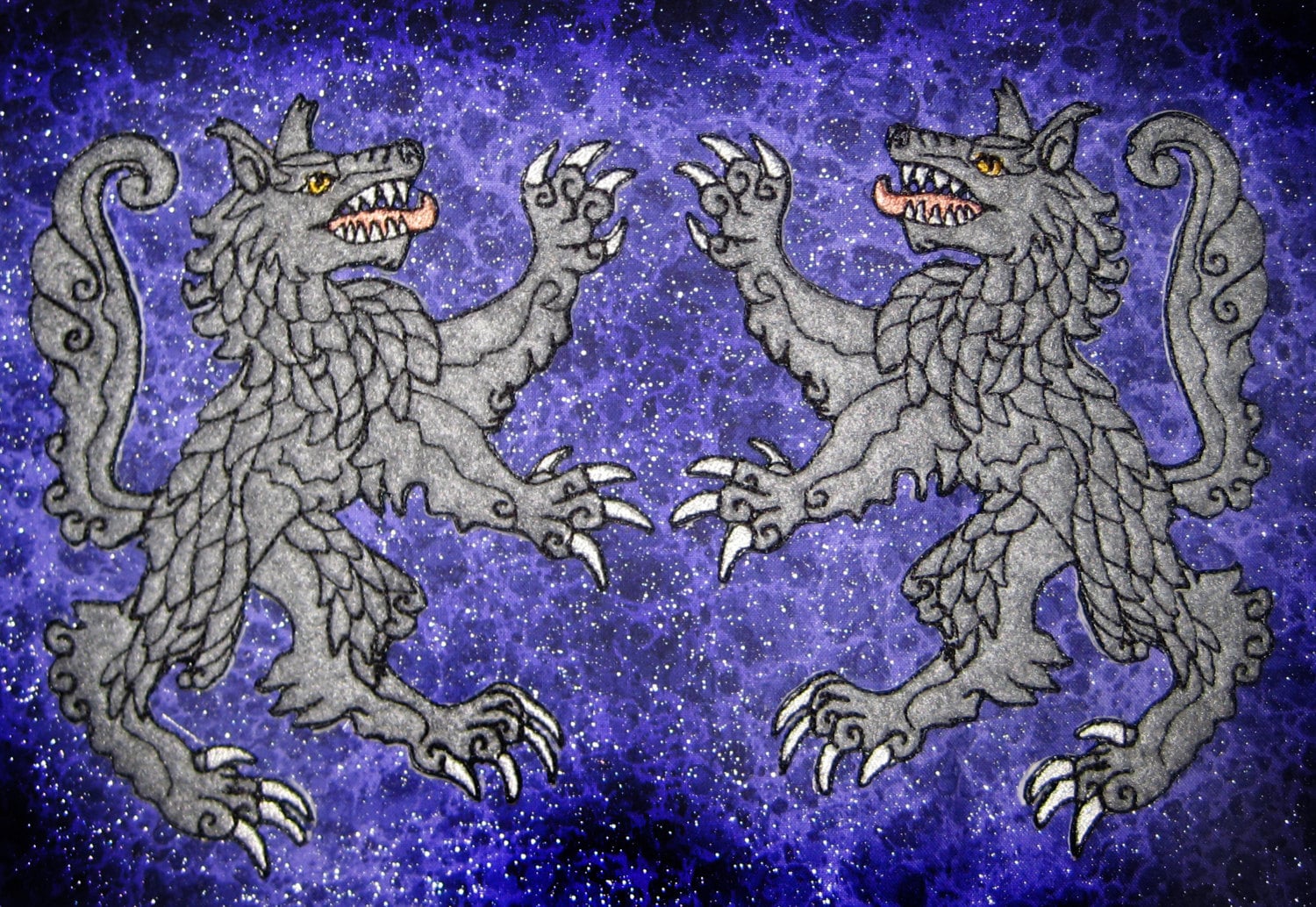 FELT Rampant Wolf Heraldic Heraldry Iron on or Sew on Patch Pair ...