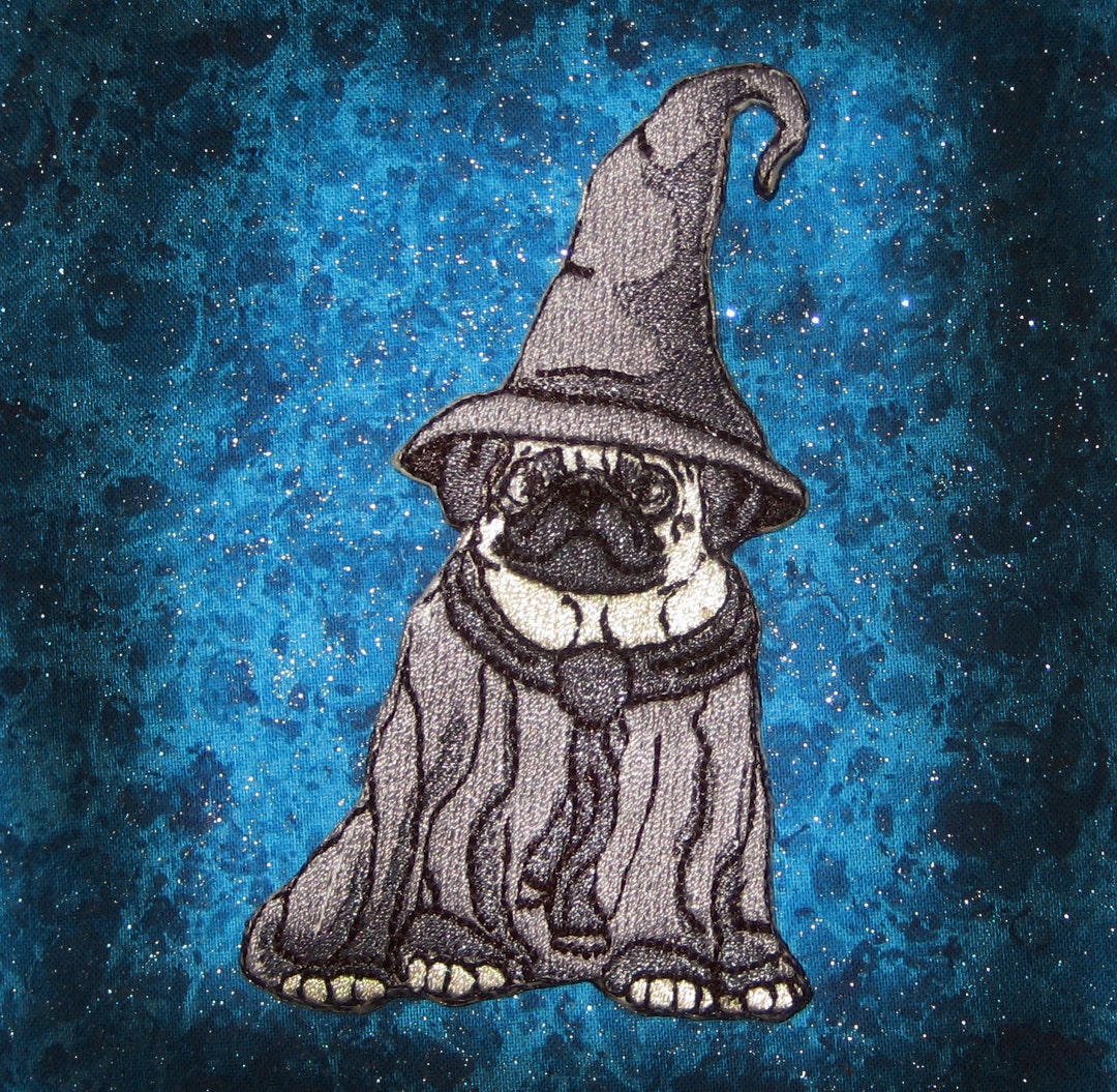 Epic Gandaulf the Grey Wizard Fawn Pug Dog Crest Heraldic Heraldry Iron ...