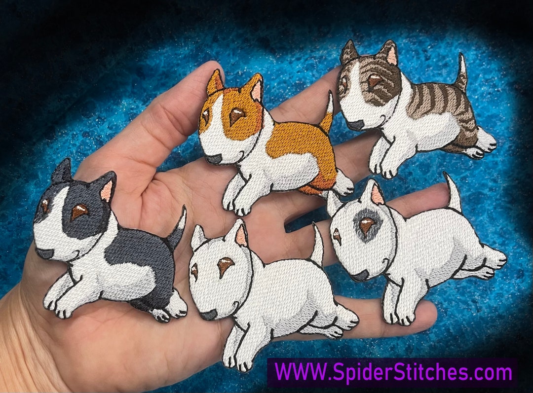Cute Kawaii Bull Terrier Bully Dog Puppy Iron on Patch Lots of Color Choices White Patch Red ...
