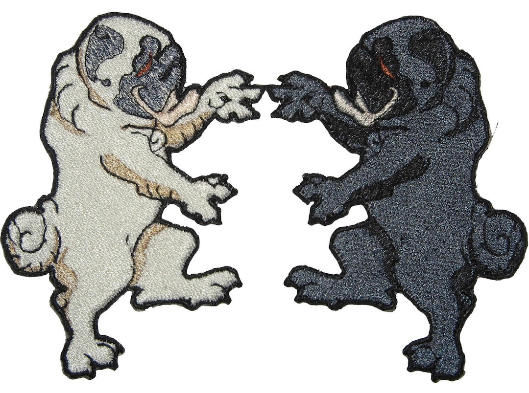 Pug Dog Crest Iron on Patch: Black and Fawn Heraldic Pair - Etsy